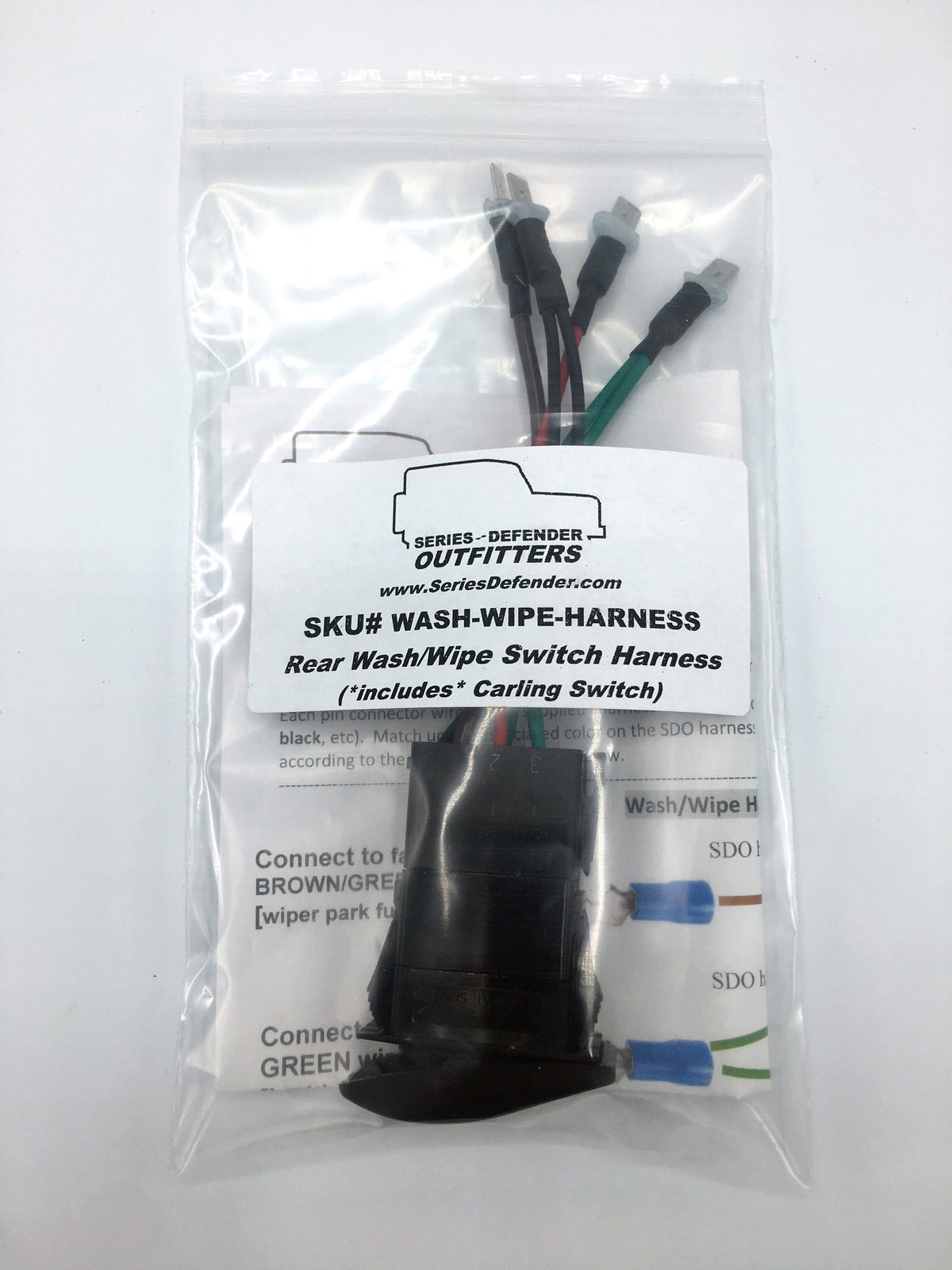 Defender Rear Wash/Wipe Switch Wiring Harness (*includes* Carling Swit